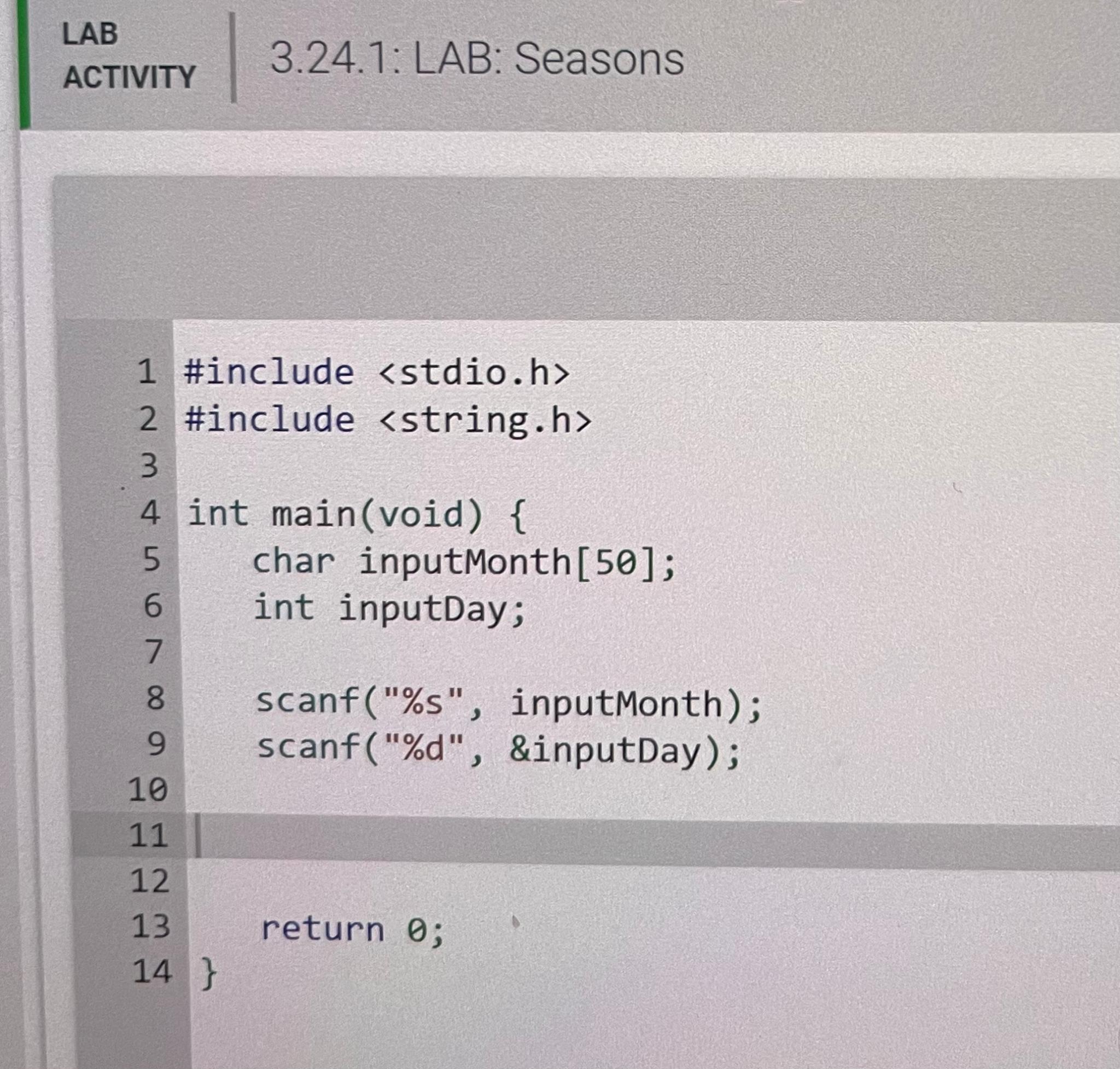 Solved LABACTIVITY3.24.1: LAB: Seasons#include | Chegg.com