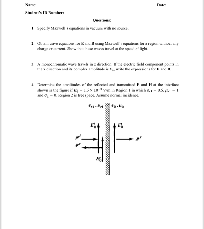 Solved Name:Date:Student's ID Number:Questions:Specify | Chegg.com