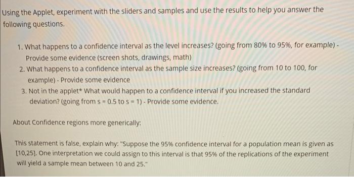 Solved Jsing the Applet, experiment with the sliders and | Chegg.com