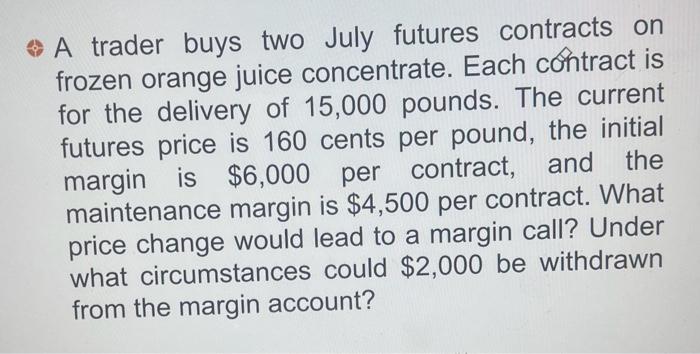 Solved A trader buys two July futures contracts on frozen | Chegg.com