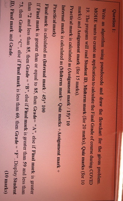 Solved Question 1: Write an algorithm using pseudocode and | Chegg.com