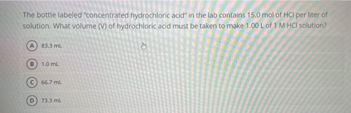 Solved The bottle labeled "concentrated hydrochloric acid" | Chegg.com