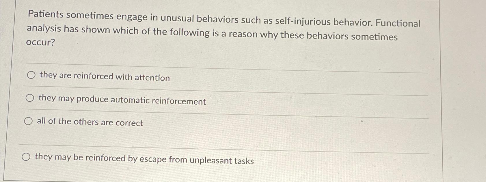 Solved Patients sometimes engage in unusual behaviors such | Chegg.com