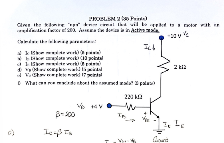 Solved PROBLEM 2 (35 ﻿Points)Given the following "npn" | Chegg.com