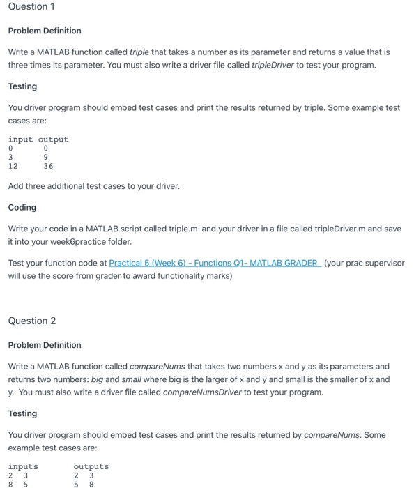 Solved Question 1 Problem Definition Write A Matlab Function 6554