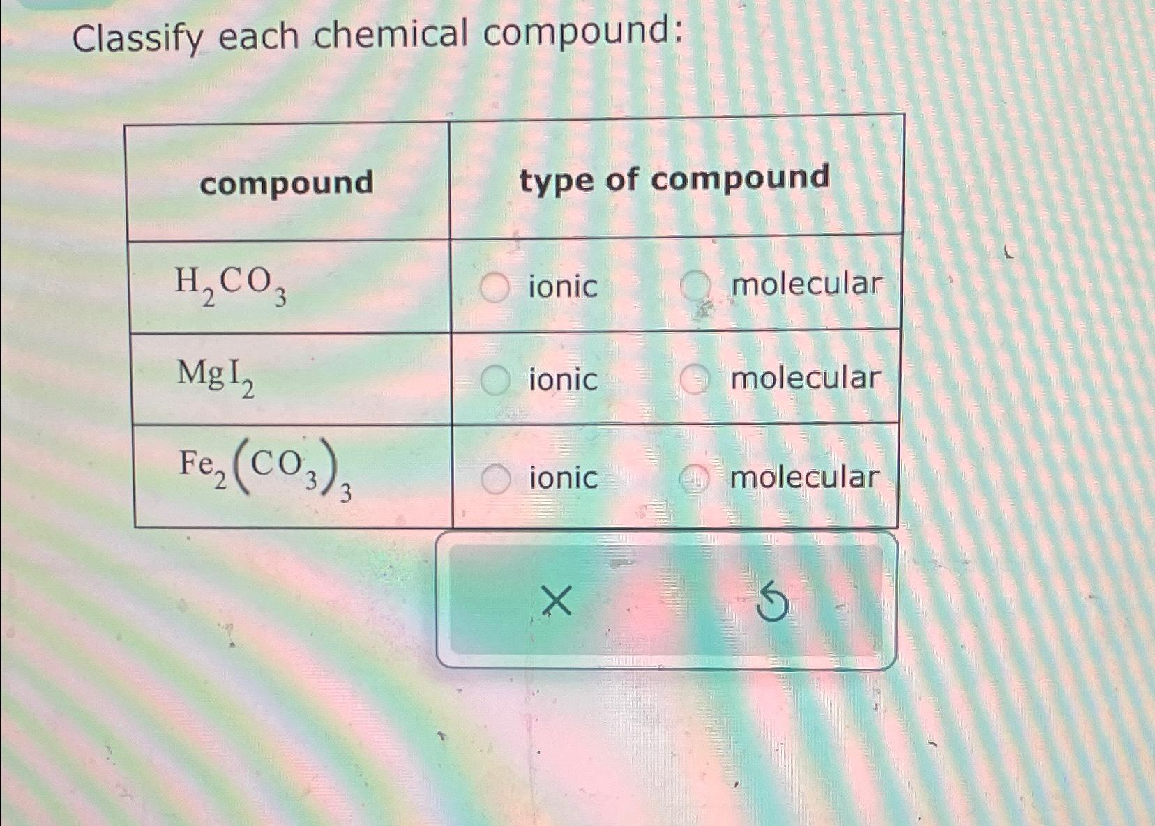 Solved Classify each chemical compound:\table[[compound,type | Chegg.com
