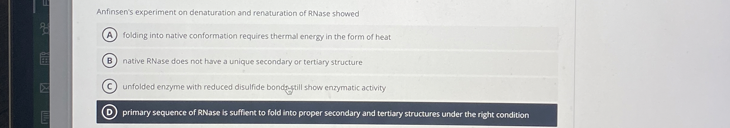 Solved Anfinsen's experiment on denaturation and | Chegg.com