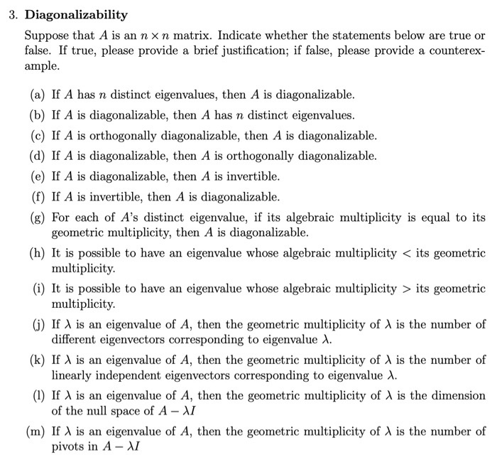 Solved 3. Diagonalizability Suppose that A is an nxn matrix. | Chegg.com