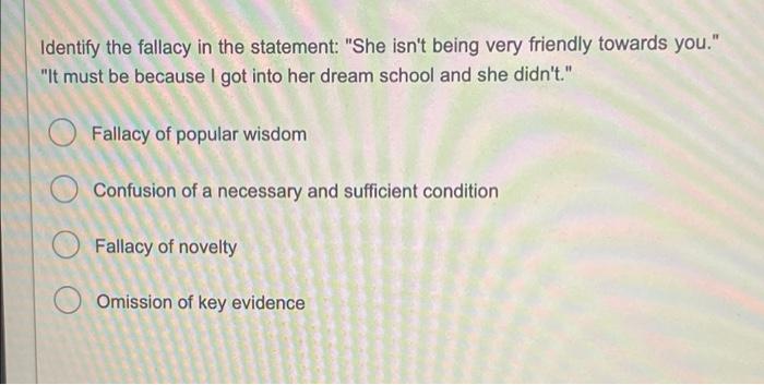 Solved Identify the fallacy in the statement: "She isn't | Chegg.com