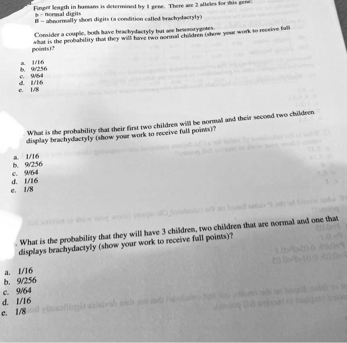Solved Finger length in humans is determined by 1 gene. | Chegg.com