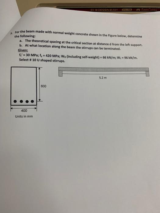 Solved 5. For the beam made with normal weight concrete | Chegg.com