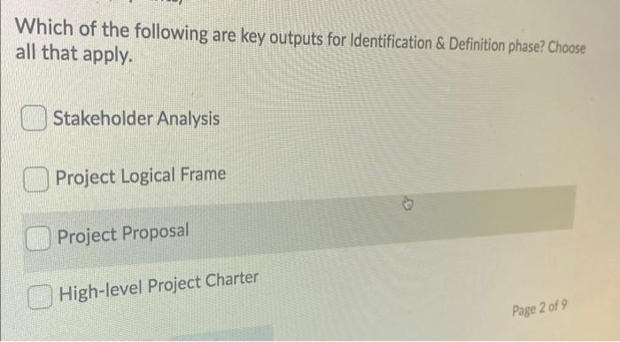 Solved Which of the following are key outputs for | Chegg.com