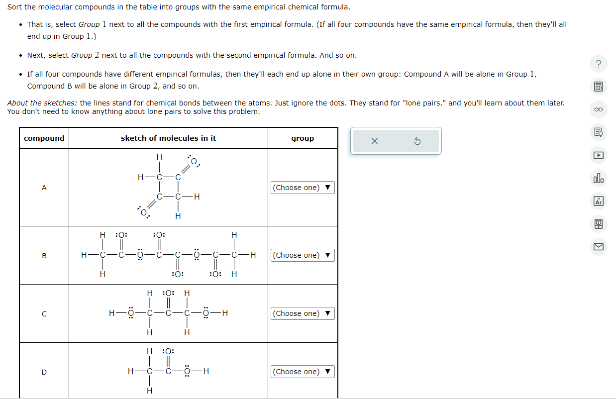 Solved Sort the molecular compounds in the table into groups | Chegg.com