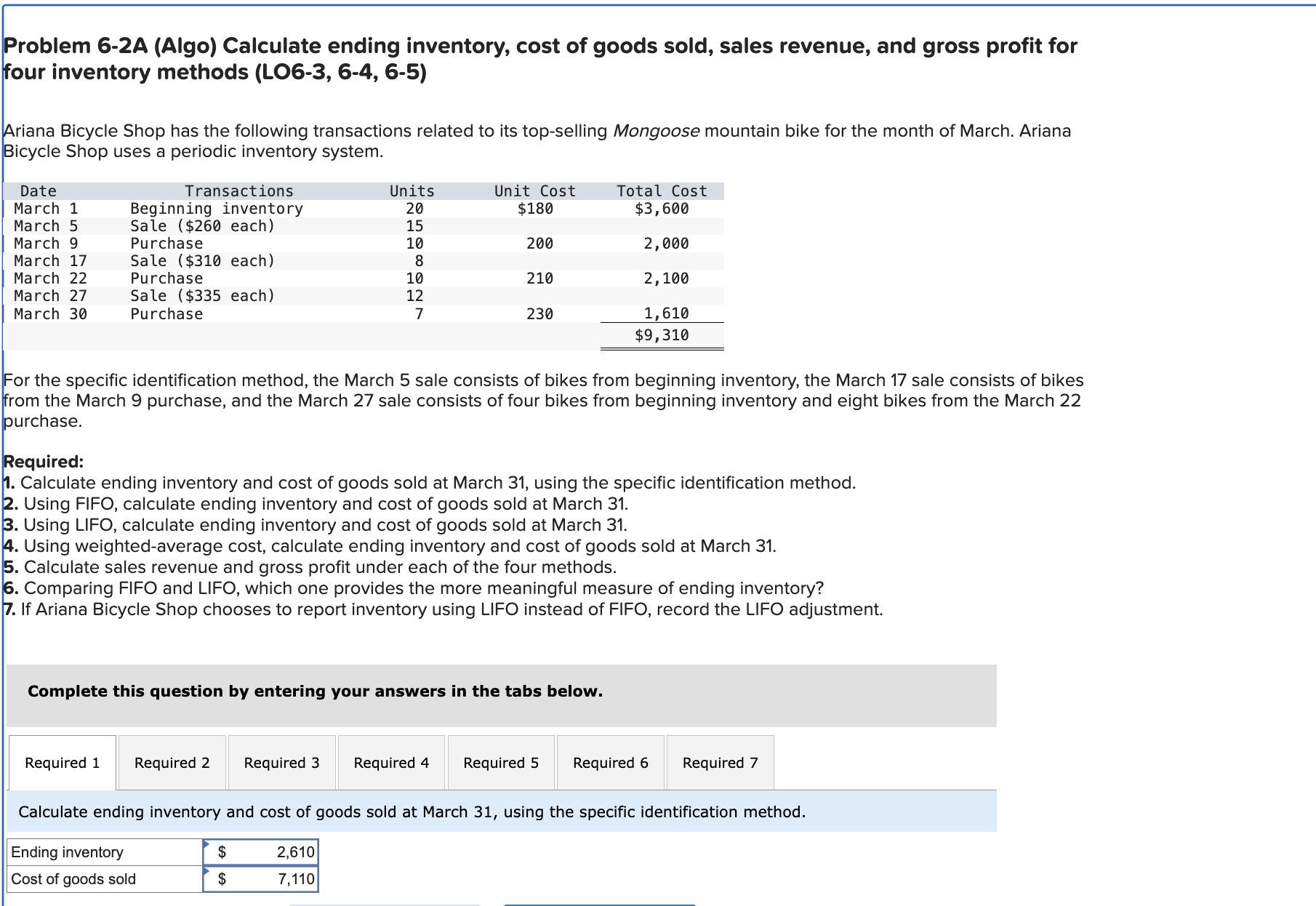 Solved Problem 6-2A (Algo) ﻿Calculate ending inventory, cost | Chegg.com