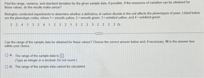 Solved Find the range, variance, and standard deviation for | Chegg.com