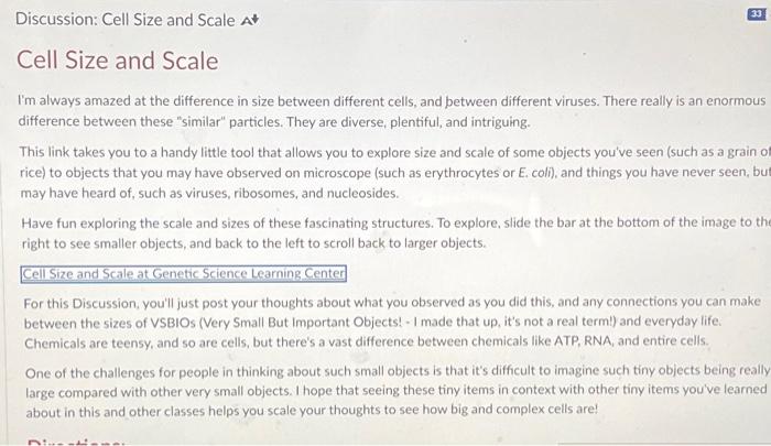 Solved Discussion: Cell Size and Scale A Cell Size and Scale | Chegg.com