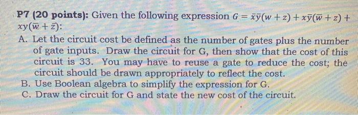 Solved P7 (20 points): Given the following expression | Chegg.com