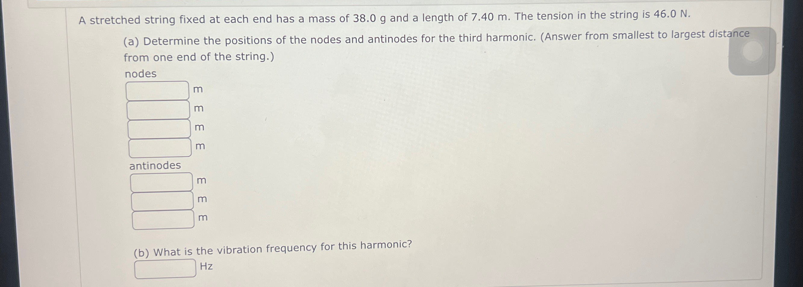 Solved A stretched string fixed at each end has a mass of | Chegg.com