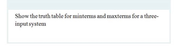 Solved Show the truth table for minterms and maxterms for a | Chegg.com