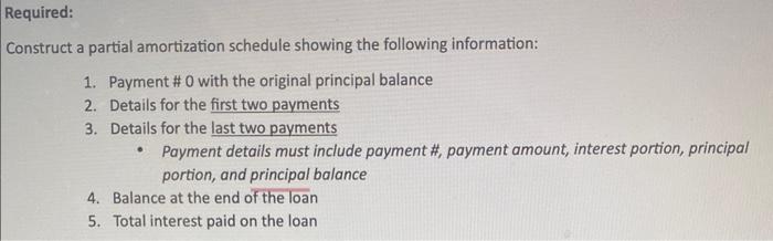 Solved Construct a partial amortization schedule showing the | Chegg.com