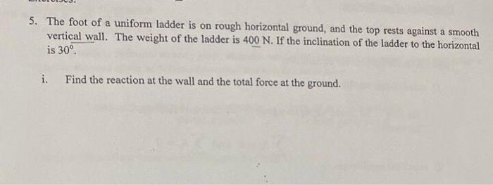 Solved 5. The foot of a uniform ladder is on rough | Chegg.com