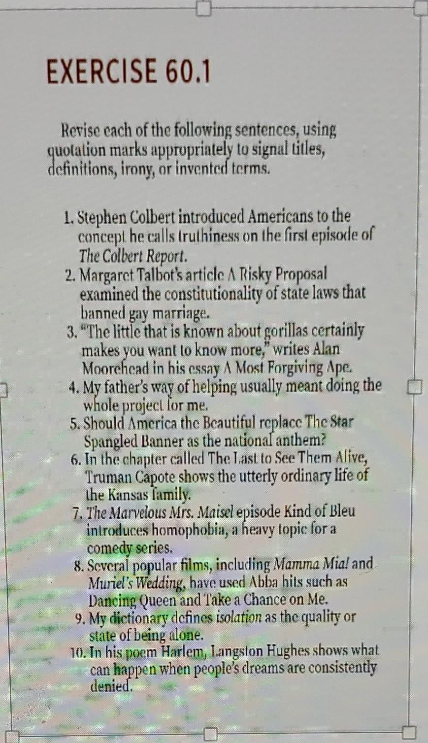 EXERCISE 60.1 Revise each of the following sentences, | Chegg.com