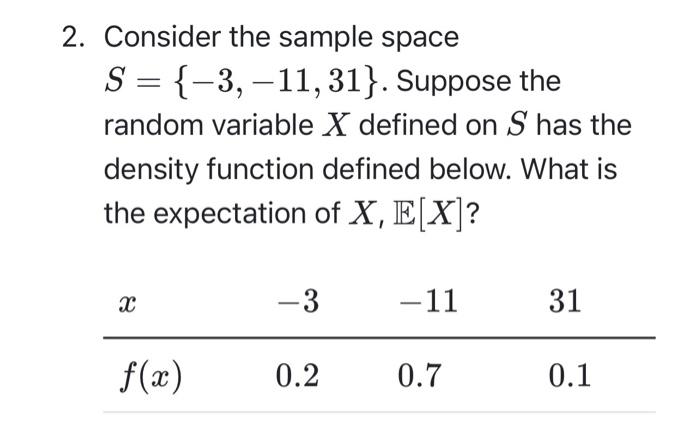 Solved Consider the sample space S={−3,−11,31}. Suppose the | Chegg.com