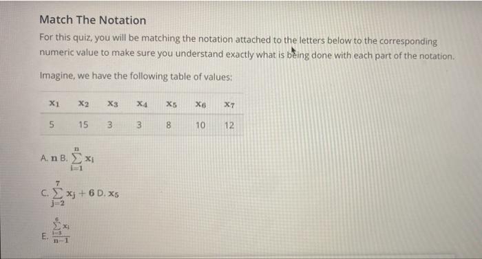 Solved Match The Notation For this quiz, you will be | Chegg.com
