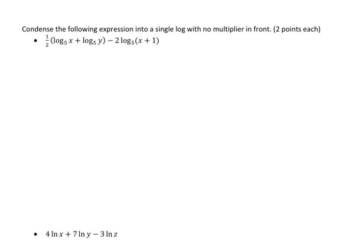 Solved Condense the following expression into a single log | Chegg.com