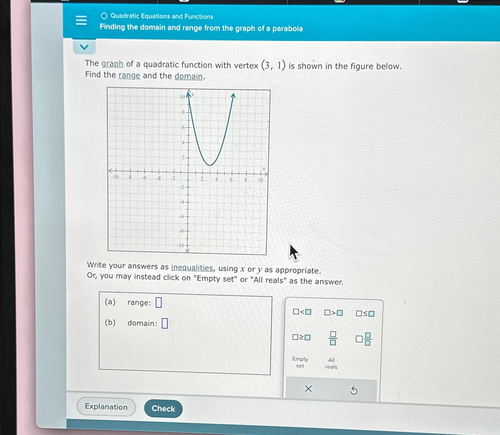Solved Quadratic Equations and FunctionsFinding the domain | Chegg.com