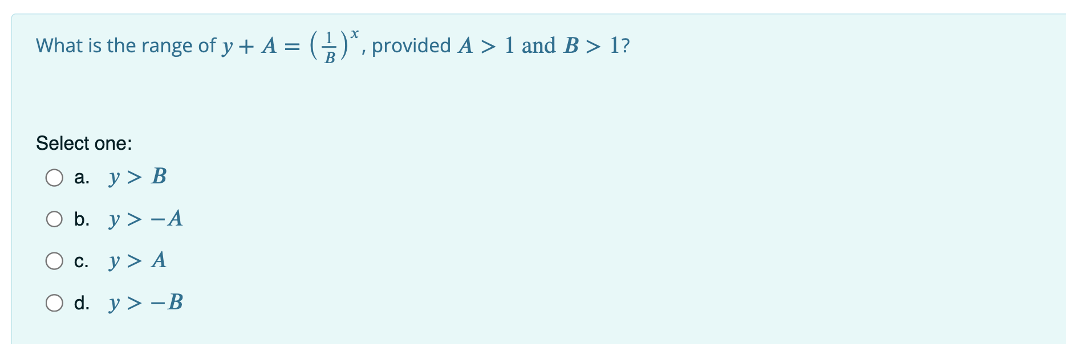Solved What is the range of y+A=(1B)x, ﻿provided A>1 ﻿and | Chegg.com