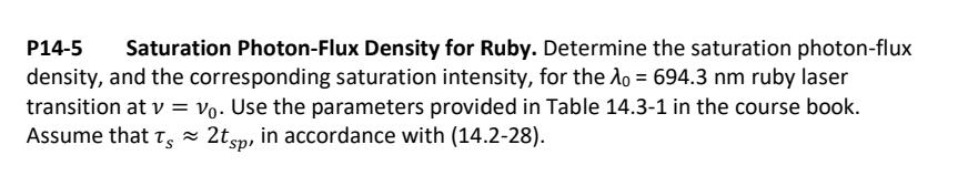 P14-5 ﻿Saturation Photon-Flux Density for Ruby. | Chegg.com