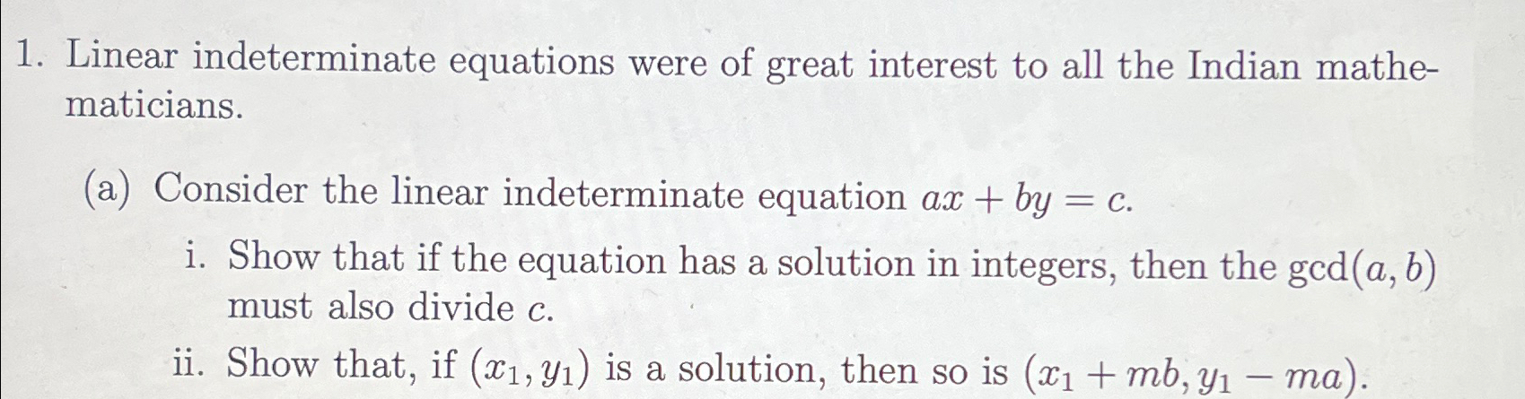 Solved Linear indeterminate equations were of great interest | Chegg.com