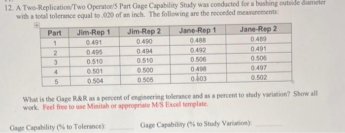 Solved 12. A Two-Replication/Two Operator/5 Part Gage | Chegg.com