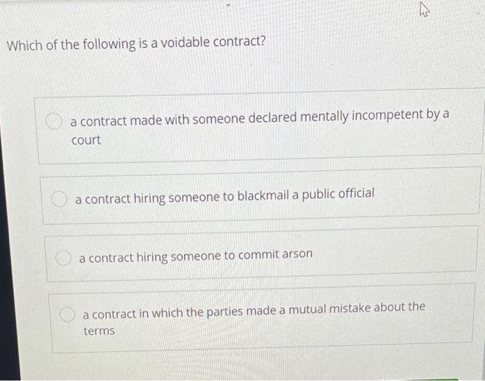 Solved Which Of The Following Is A Voidable Contract A 1747