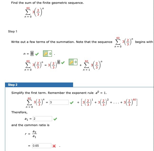 Solved Find the sum of the finite geometric sequence. 60 n | Chegg.com