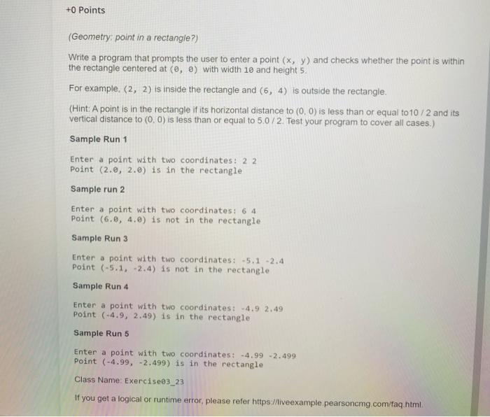 Solved +0 Points (Geometry point in a rectangle?) Write a | Chegg.com
