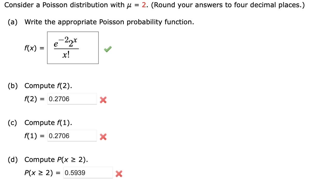 Consider a Poisson distribution with μ=2. (Round | Chegg.com