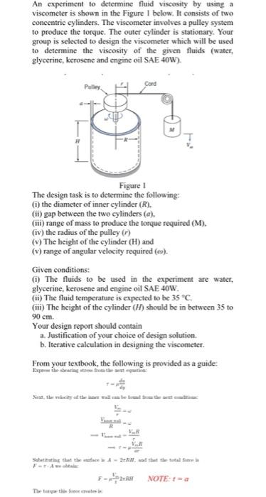 An experiment to determine fluid viscosity by using a | Chegg.com