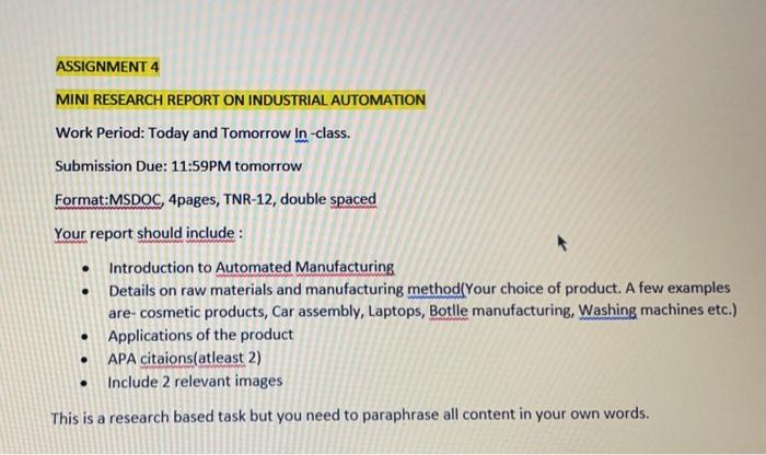 Solved ASSIGNMENT 4 1 MINI RESEARCH REPORT ON INDUSTRIAL | Chegg.com