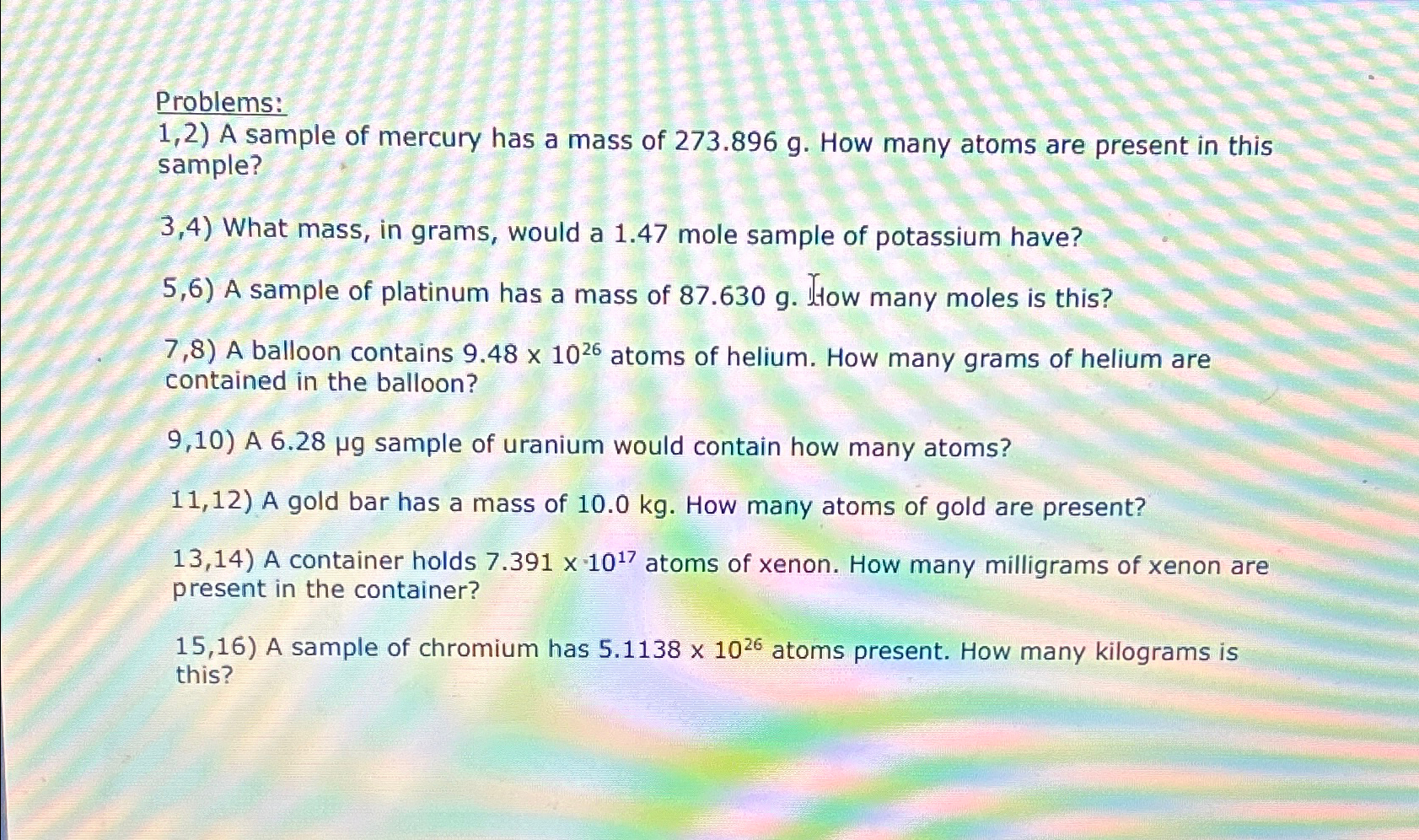 Solved Problems:1,2) ﻿A sample of mercury has a mass of | Chegg.com