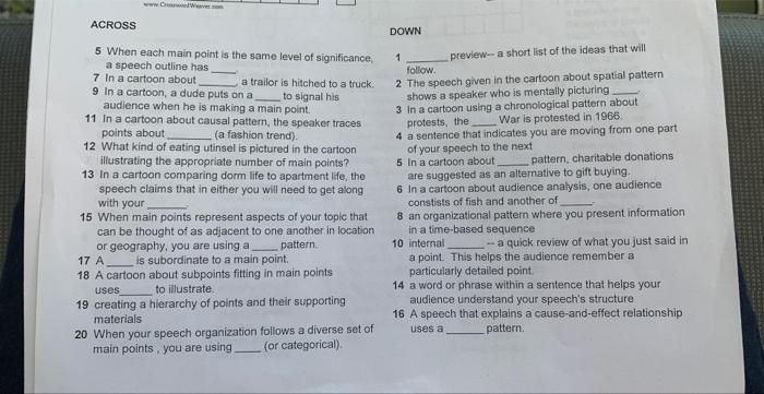 ACROSS DOWN 5 When each main point is the same level | Chegg.com