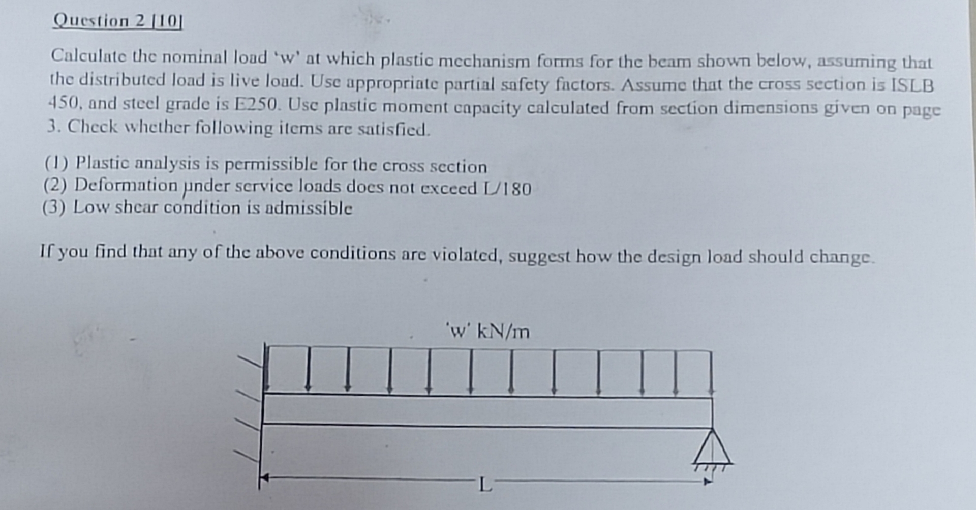 Solved Question 2101Calculate the nominal load ' w ' ﻿at | Chegg.com