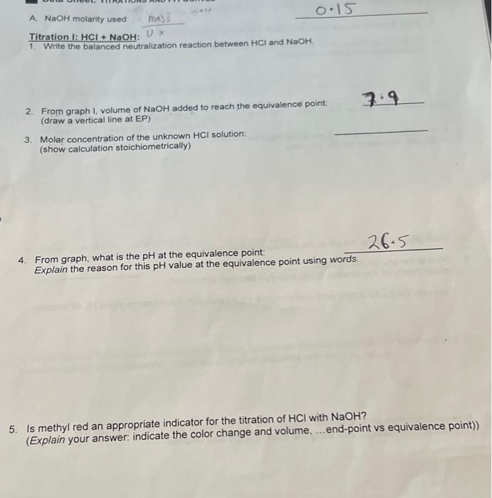 Solved Titration I: HCl+NaOH : 1. Write the balanced | Chegg.com
