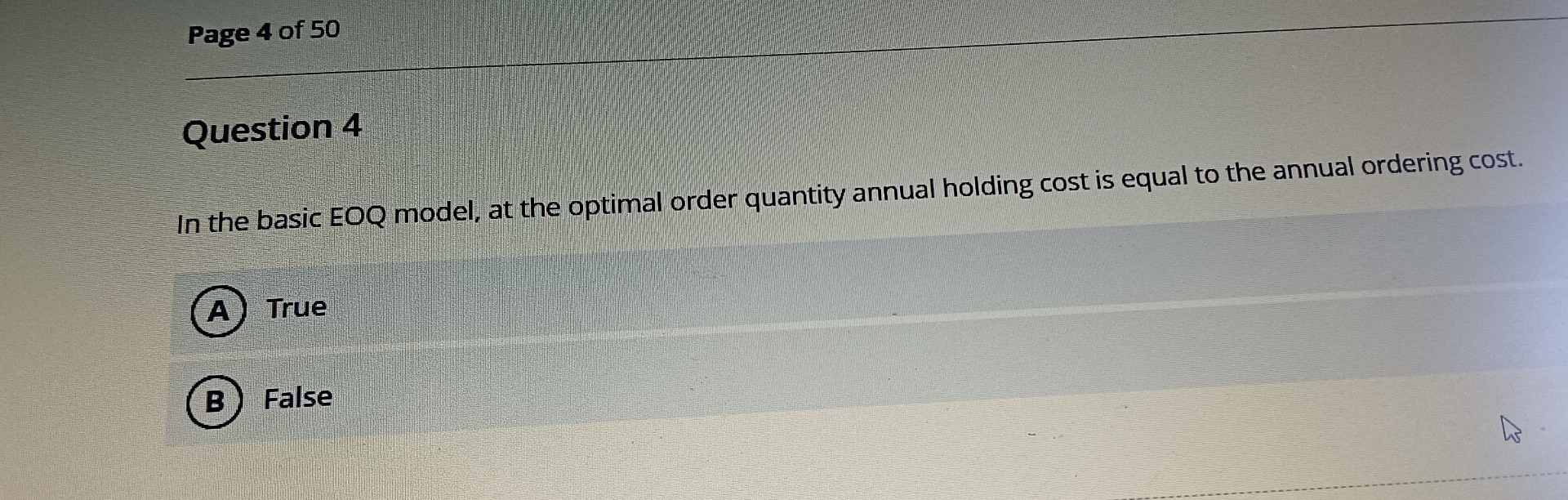 Solved Page 4 ﻿of 50Question 4In the basic EOQ model, at the | Chegg.com