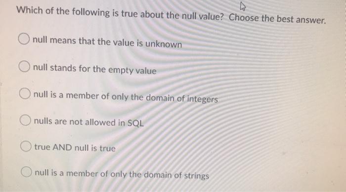 Solved ♡ Which of the following is true about the null | Chegg.com