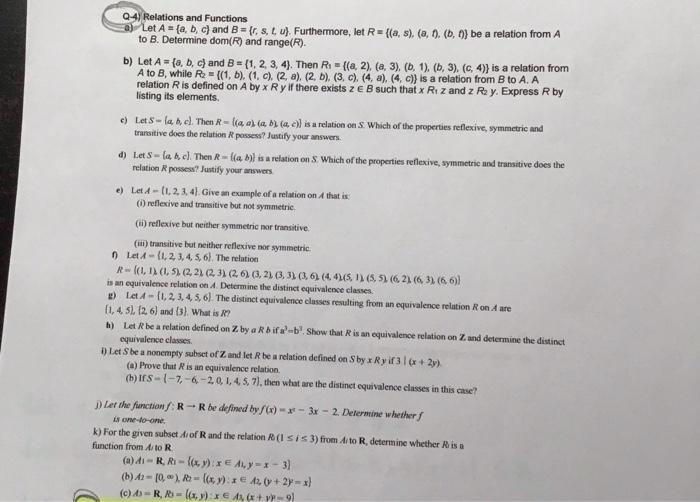 Solved Relations and Functions Let A={a,b,c} and | Chegg.com