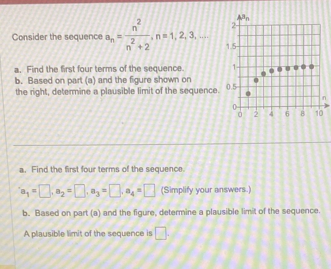 Solved Consider the sequence an=n2n2+2,n=1,2,3,dotsa. ﻿Find | Chegg.com