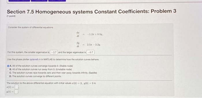Solved Section 7.5 Homogeneous systems Constant | Chegg.com