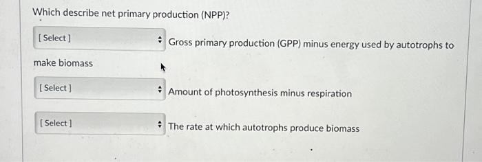 Solved Which describe net primary production (NPP)? [Select] | Chegg.com